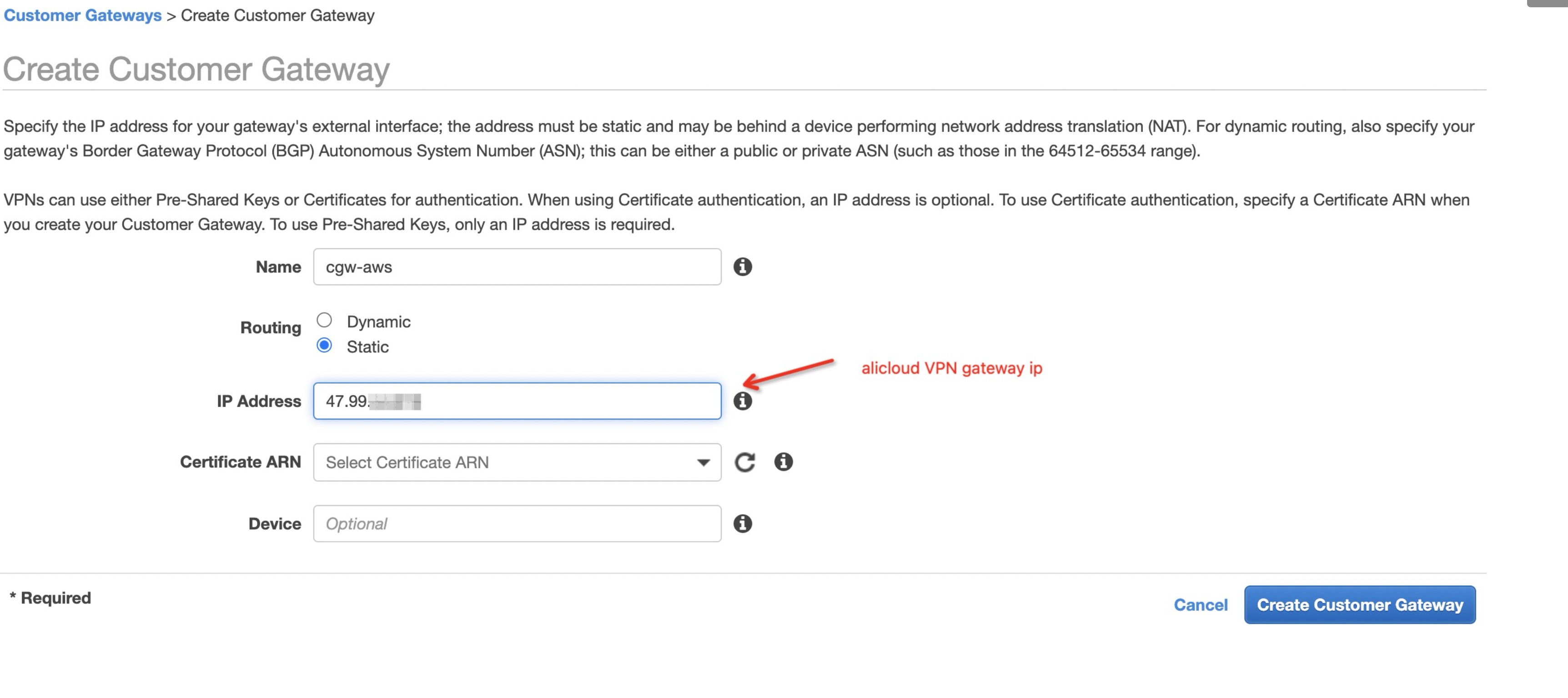 Connect AWS VPN GateWay to AliCloud VPN GateWay-阿里云开发者社区