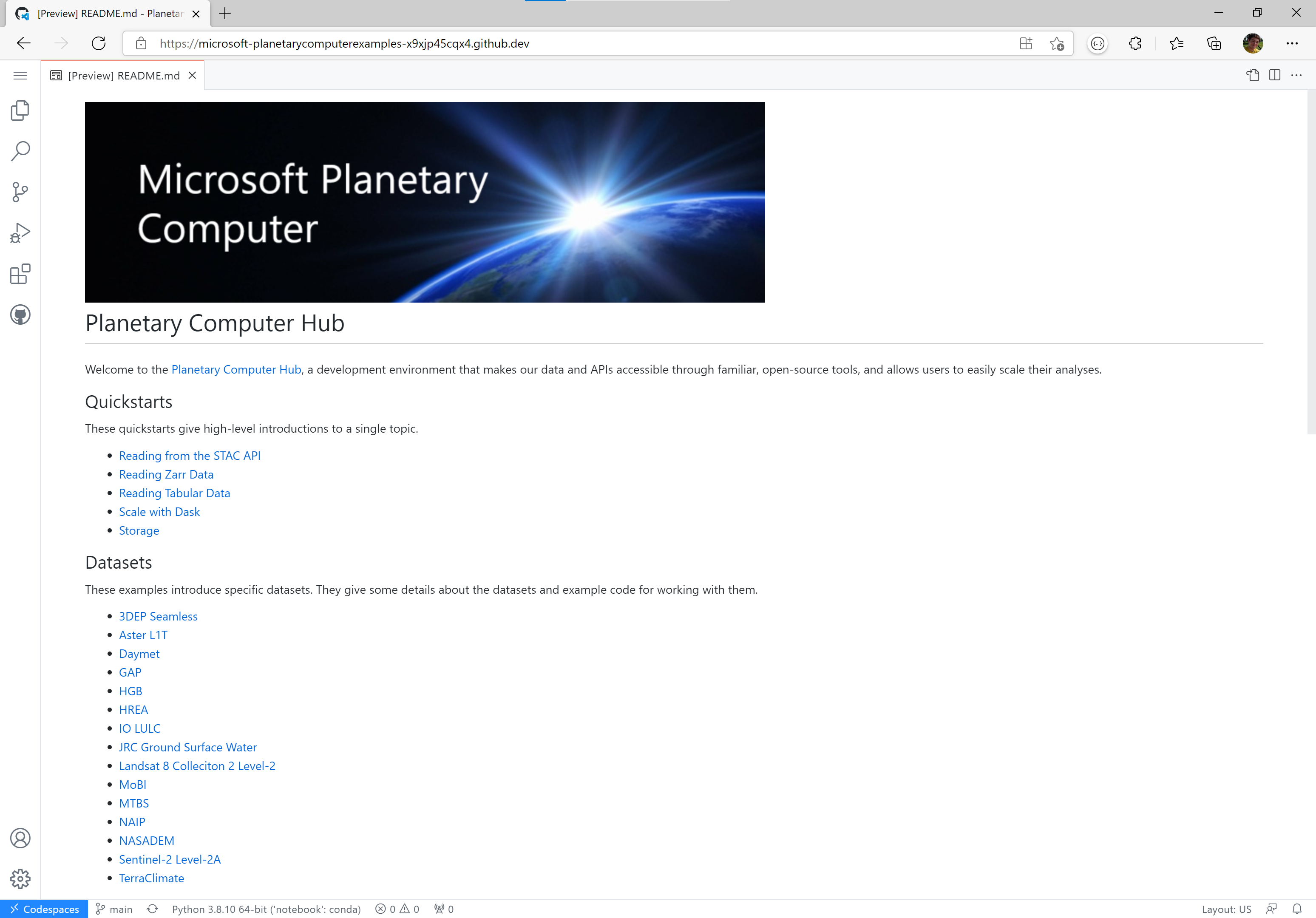 微软行星云计算Planetary Computer——使用 GitHub 代码来操作-阿里云开发者社区