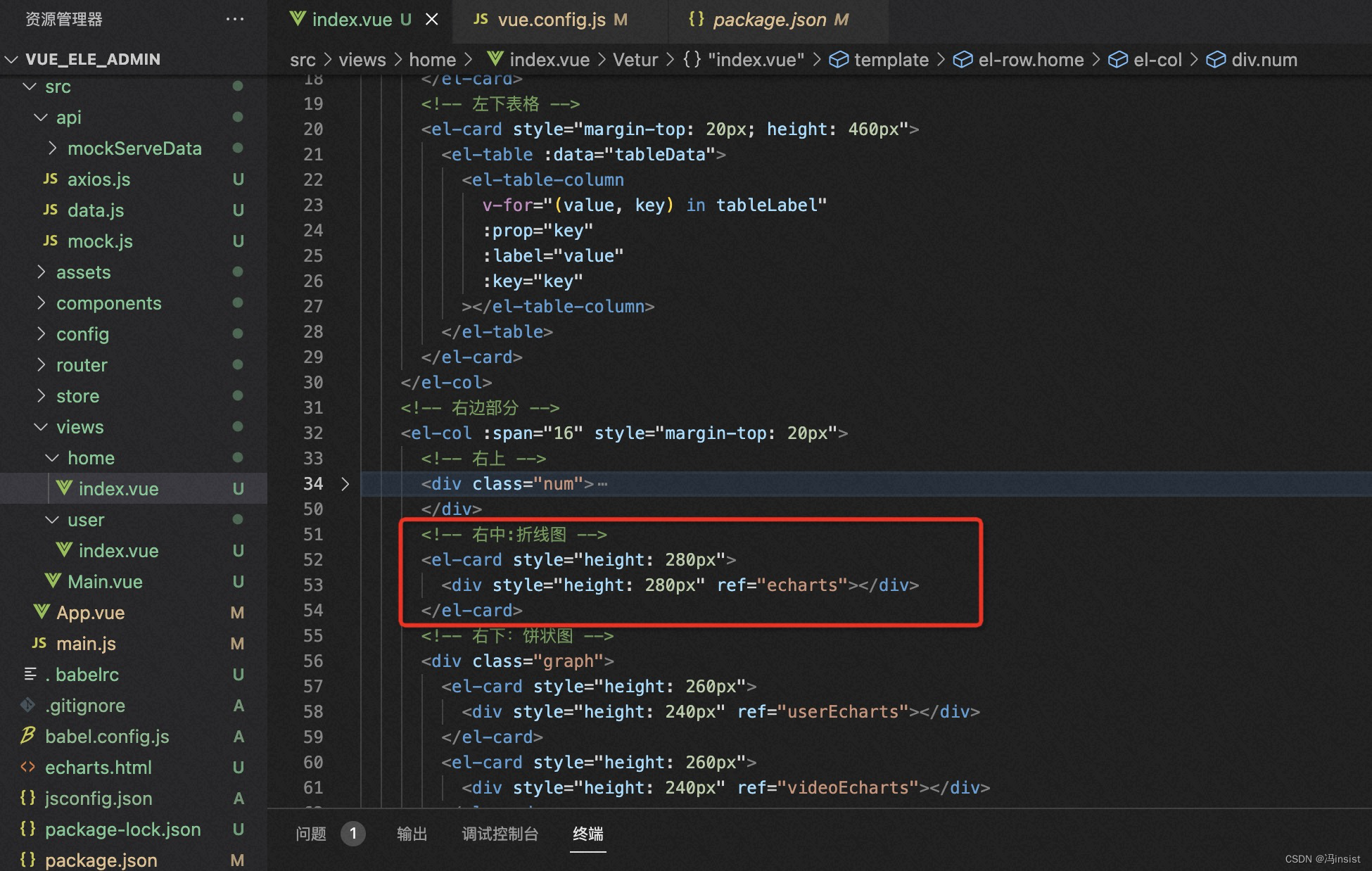 vue-element-admin 综合开发五：引入 echarts，封装echarts 组件-阿里云开发者社区