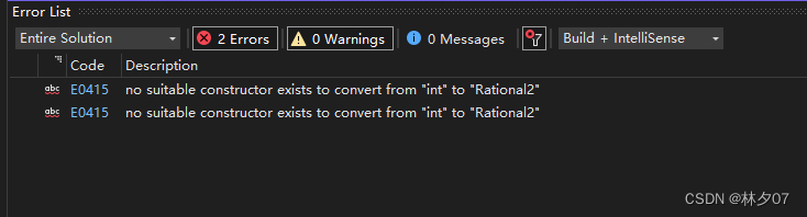 Errore0415 No Suitable Constructor Exists To Convert From “int“ To “rational“ 阿里云开发者社区