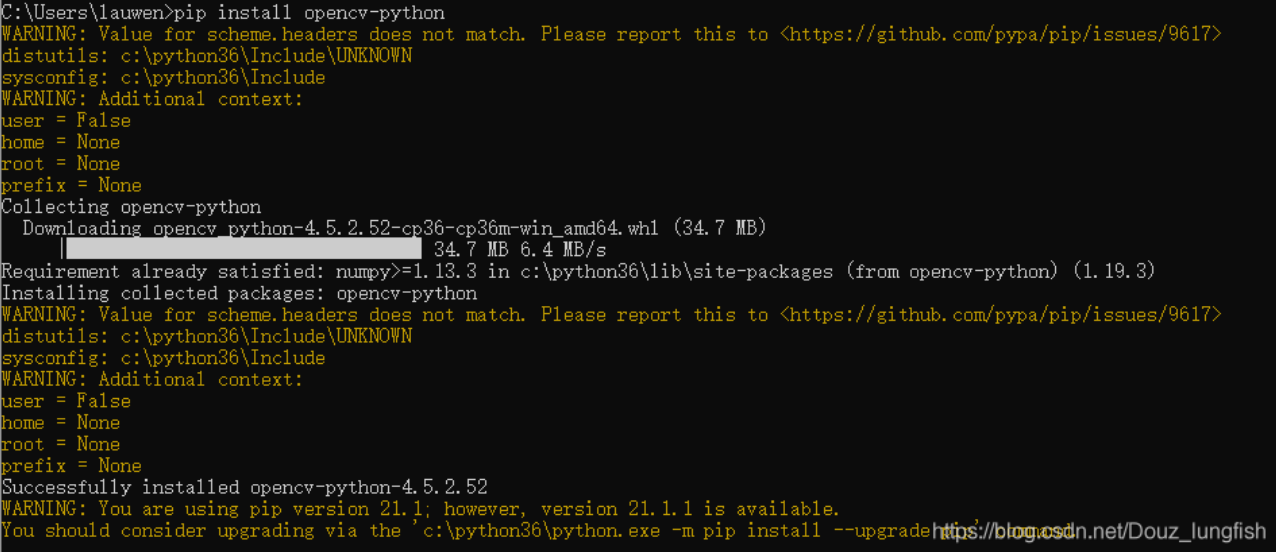 Win10安装opencv-python （一条命令解决的事）-阿里云开发者社区