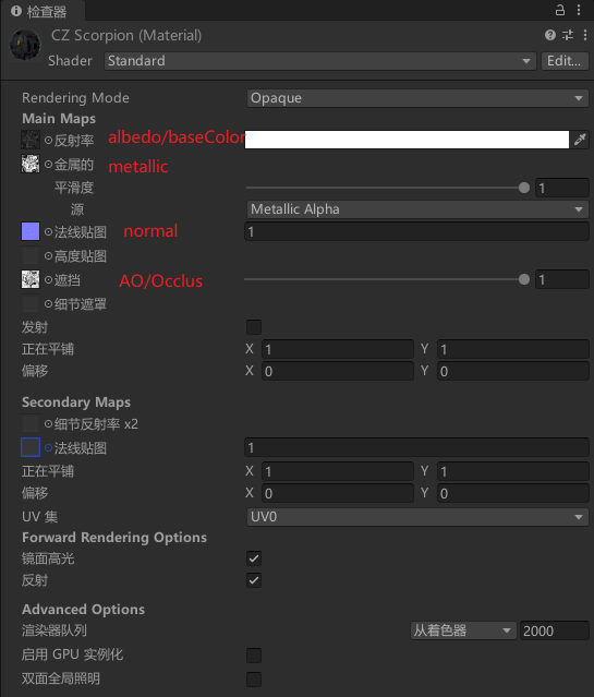 【unity小技巧】unity中导入下载的3D模型及albedo/baseColor、normal 、AO/Occlus、metallic ...
