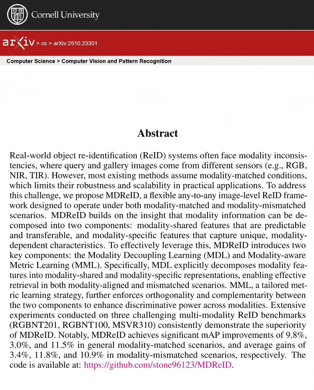 NeurIPS 2025 Spotlight！跨模态重识别革命！东北大学等 MDReID 图像信息智能匹配-阿里云开发者社区